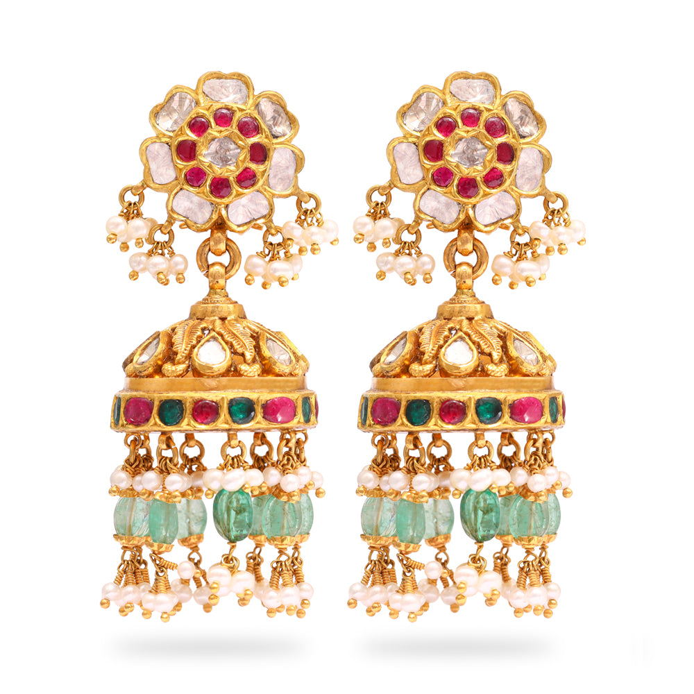 Buy Royal Emerald and Ruby Pearl Jhumkas | Zaveri Bros