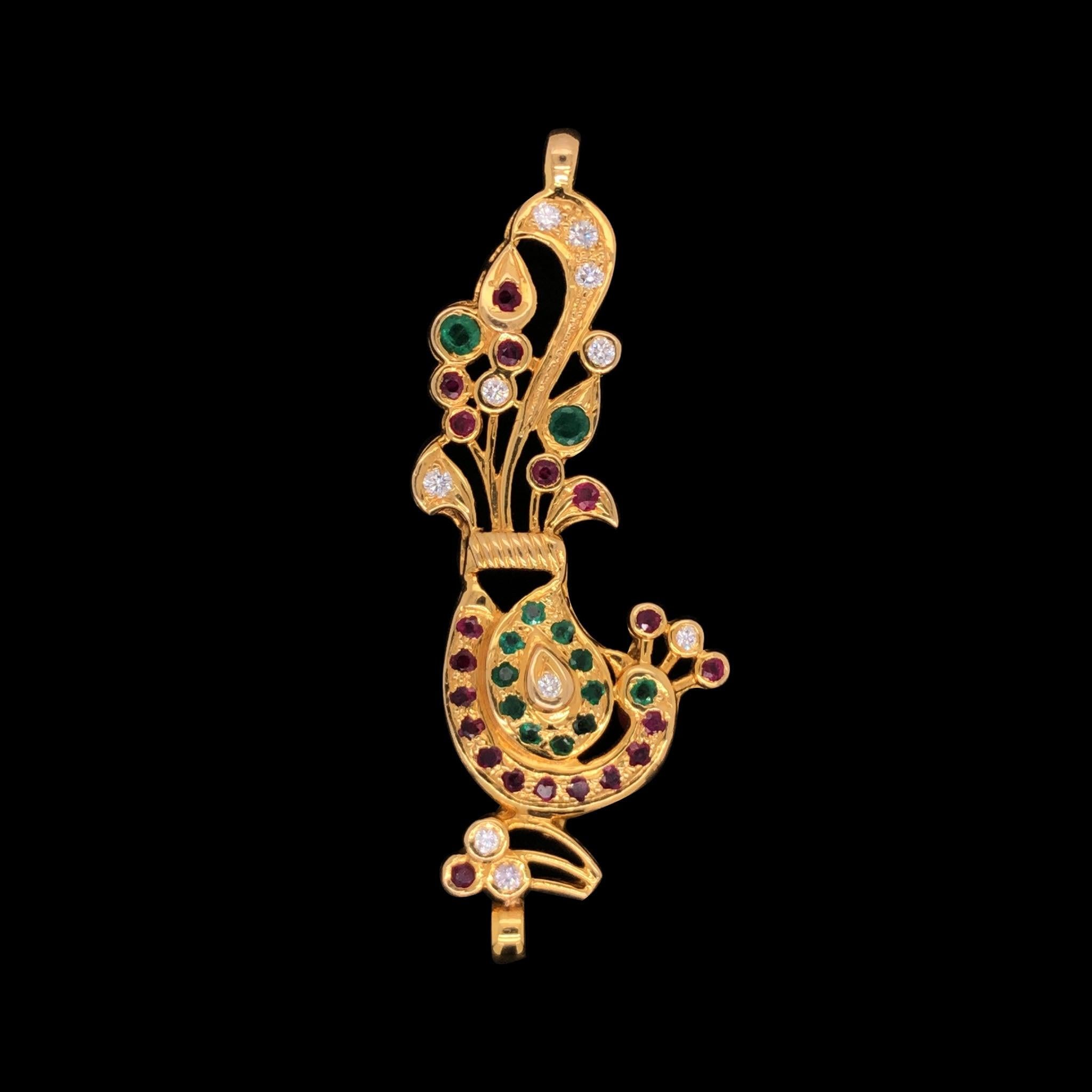 Buy Ornate 18Kt Peacock Diamond Mogappu Pendant | Zaveri Bros